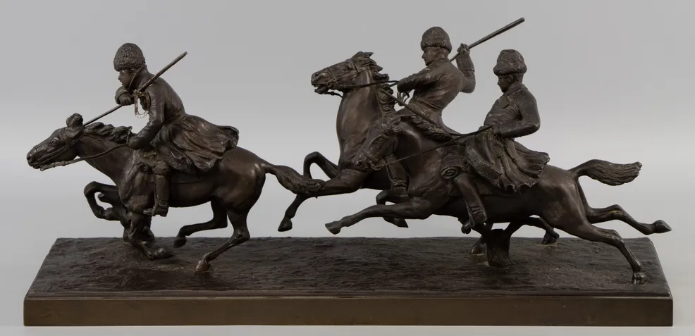 Hans Guradze | Drie kozakken te paard in volle galop | MutualArt