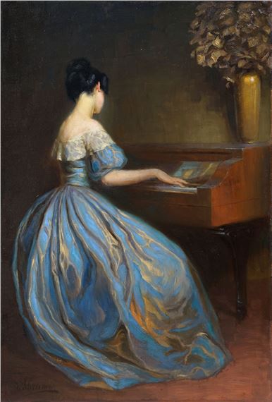 Viktor Schramm | Viktor Schramm, Dame am Spinett (Circa 1900) | MutualArt