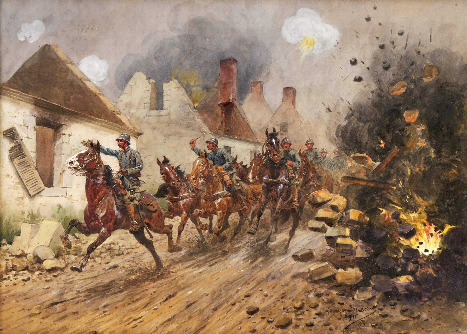 Georges Louis Charles Busson | PRI VÝBUCHU V DEDINE (1916) | MutualArt