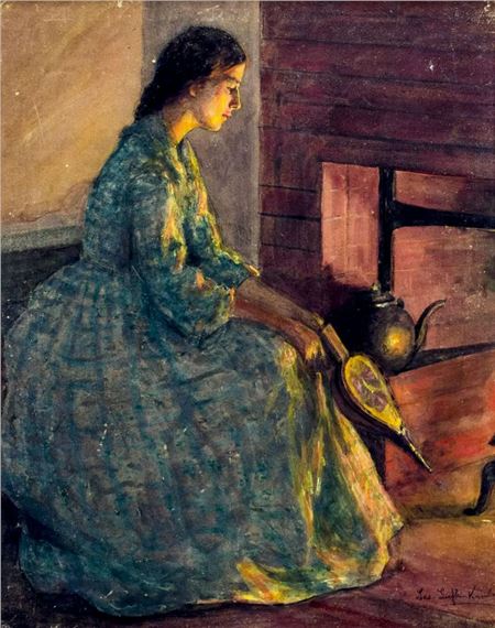 Lee Lufkin Kaula | Lady Seated by Fireplace | Artwork performance at auction | MutualArt