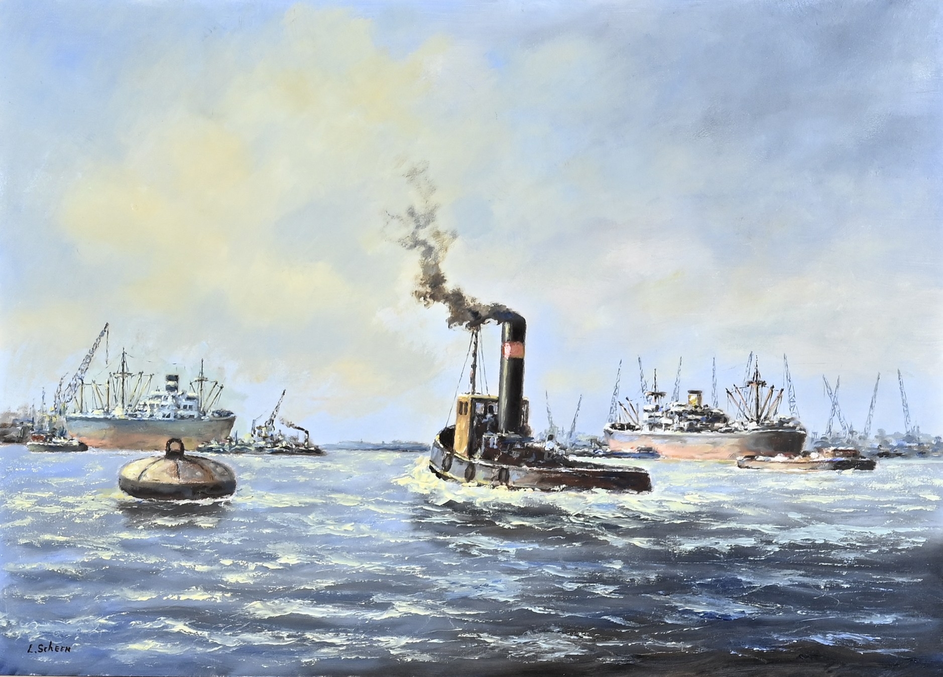 L. Scheen | Haven met sleepboot | MutualArt