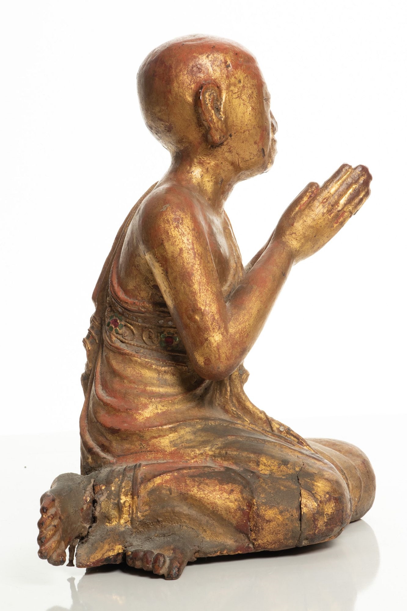 Tibetan School | Tibetan Gilt Wood Kneeling Monk, C. 18/19th C., H 13 ...