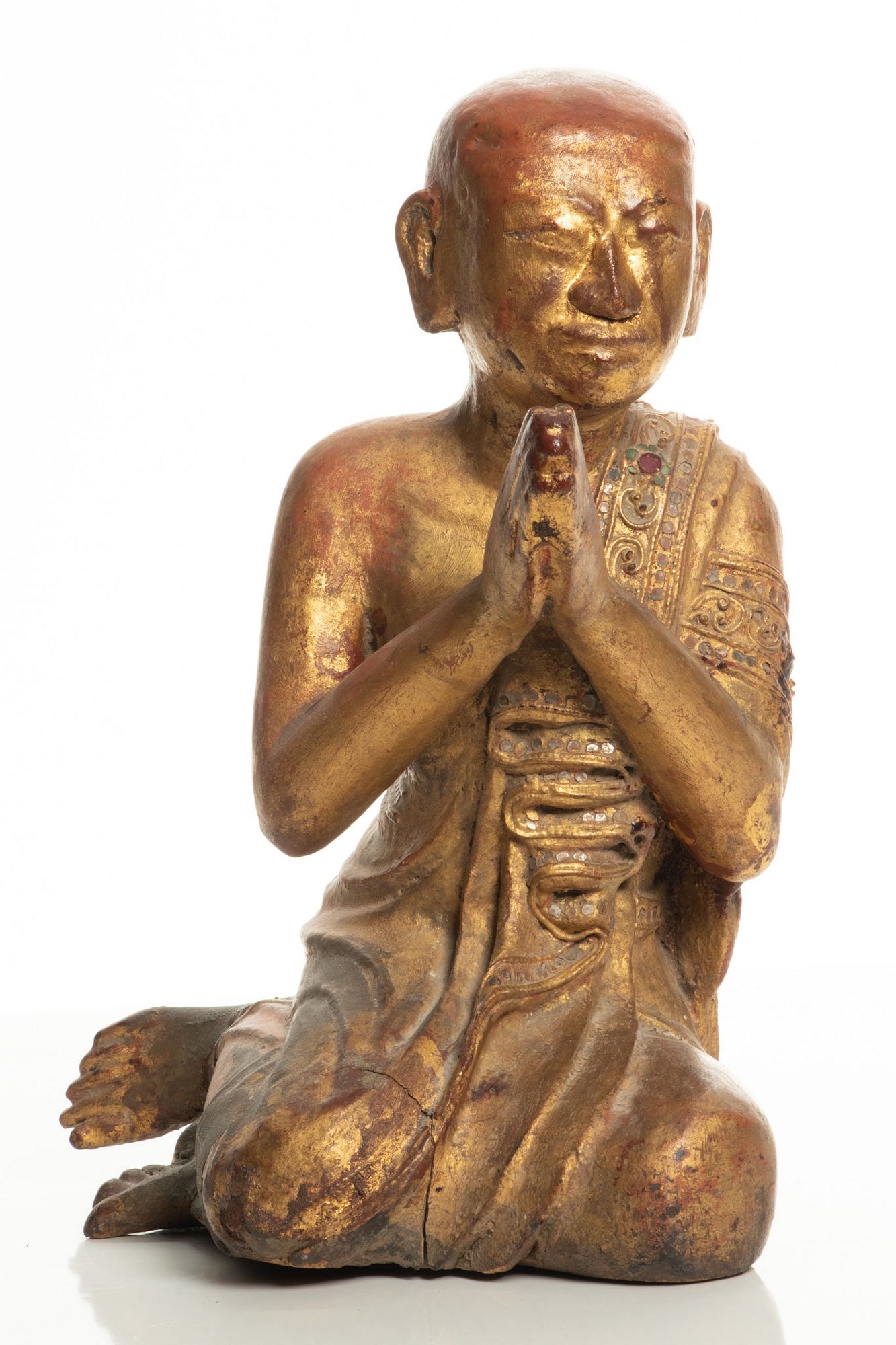 Tibetan School | Tibetan Gilt Wood Kneeling Monk, C. 18/19th C., H 13 ...