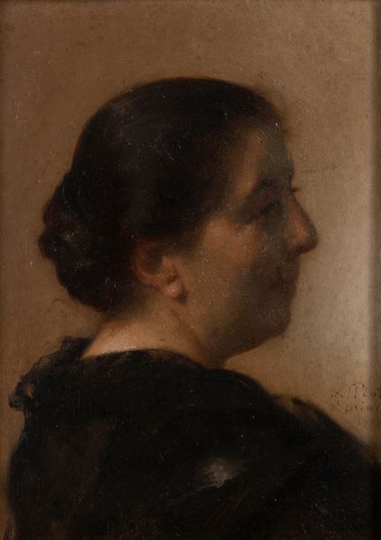Étienne Adolphe Piot | Portrait de femme à la robe noire (1884) | MutualArt