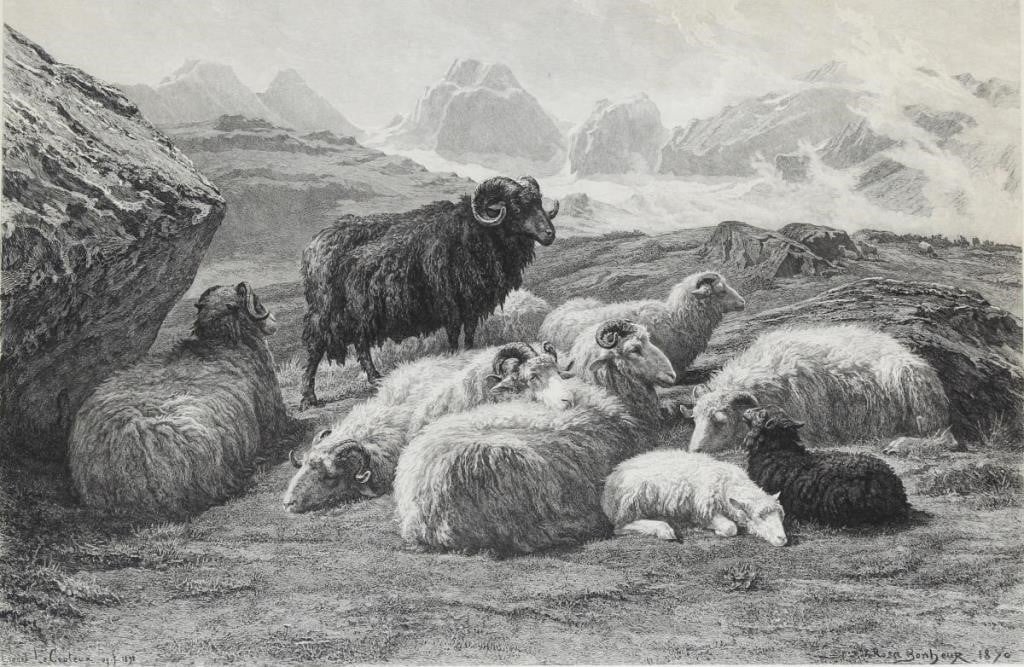 Rosa Bonheur | Spectacular French Alps scene with mountain sheep (1892 ...