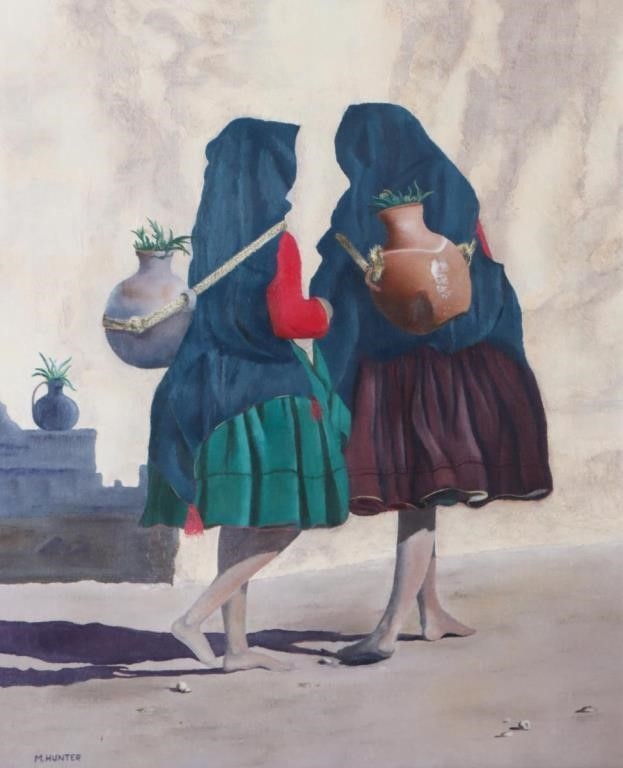 Mel Hunter | Two young women carrying jugs | MutualArt