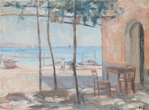 Karl Holgar Schou | Beach view with fishing boats | MutualArt