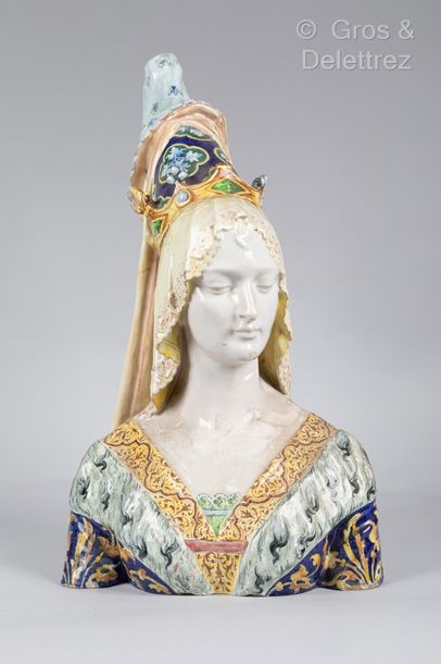 Angelo Minghetti | Bust of a queen of France with fleurdelysé hennin ...