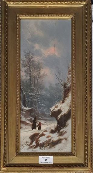 Charles Joseph Lecointe | Walkers in the snow (1878) | MutualArt