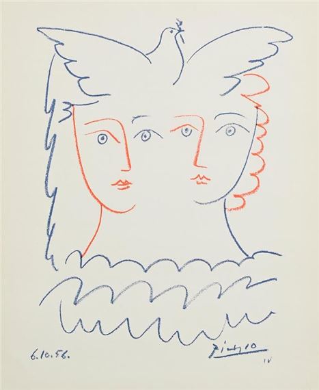 Pablo Picasso | Two Girls and Dove | MutualArt