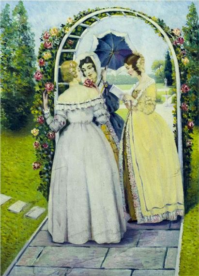J. Henri Boessenecker | Three Women under Garden Arch (1912) | MutualArt