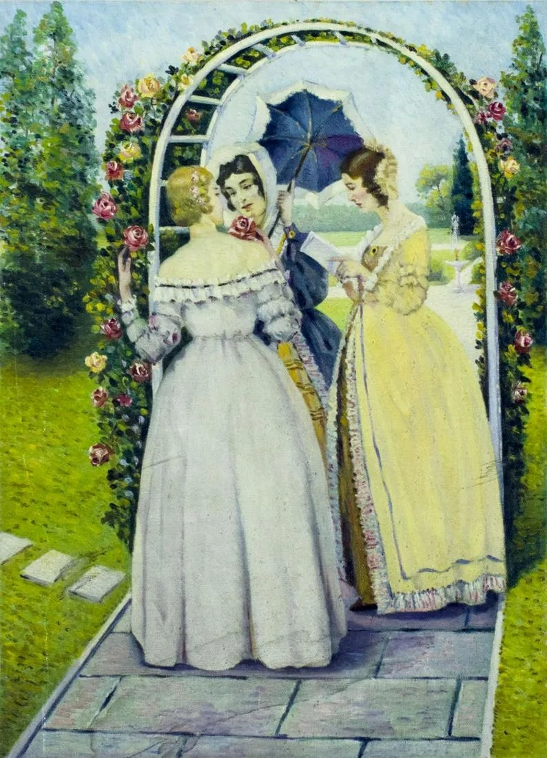 J. Henri Boessenecker | Three Women under Garden Arch (1912) | MutualArt