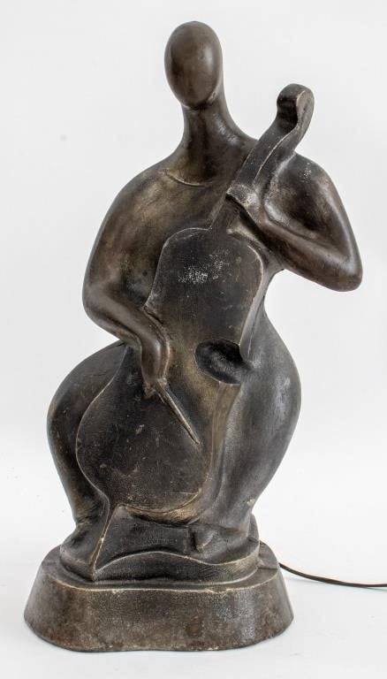 Henry Moore | Modernist Bronzed Plaster Sculpture of Cellist | MutualArt