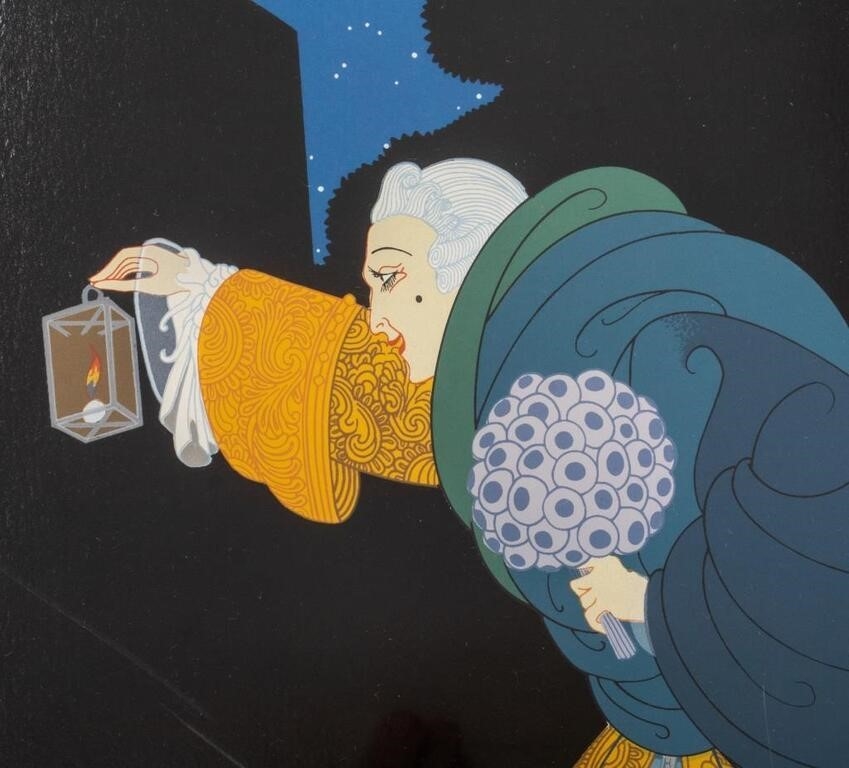 Erté | Rendezvous color serigraph on paper depicting a courting scene ...