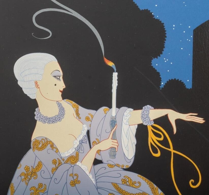 Erté | Rendezvous color serigraph on paper depicting a courting scene ...