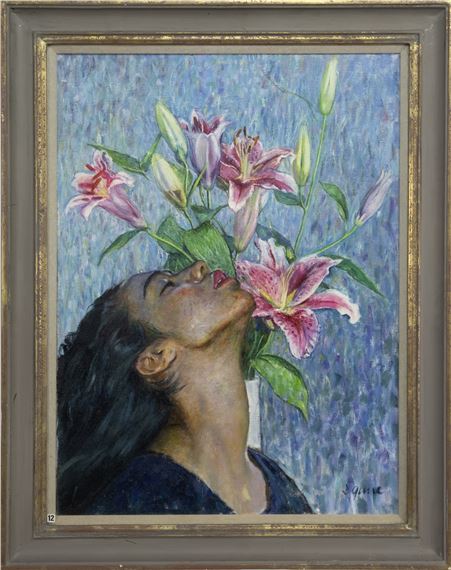 Geoffrey Squire | PROFILE OF GIRL WITH FLOWERS | MutualArt