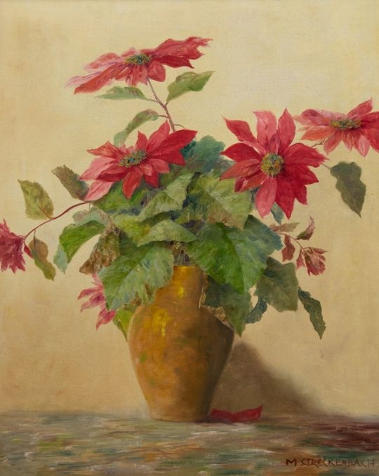 Max Theodor Streckenbach | Blumenstilleben mit Weihnachtsstern in Vase ...