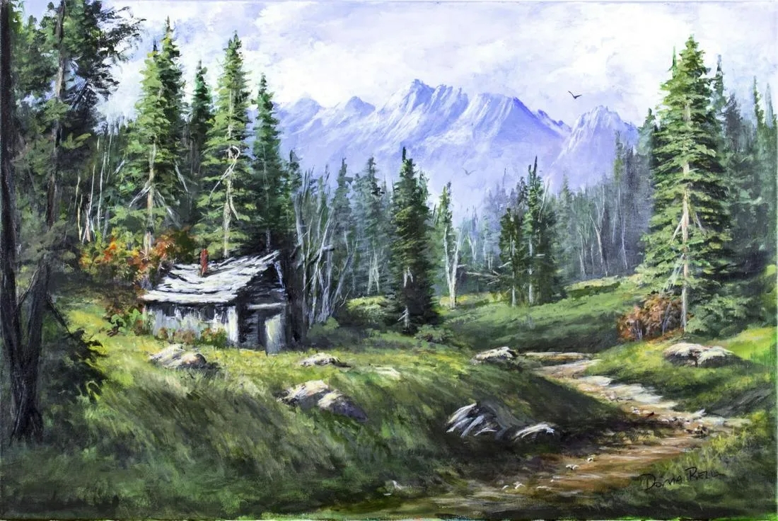Donna Bell | Mountain Landscape with Cabin | MutualArt