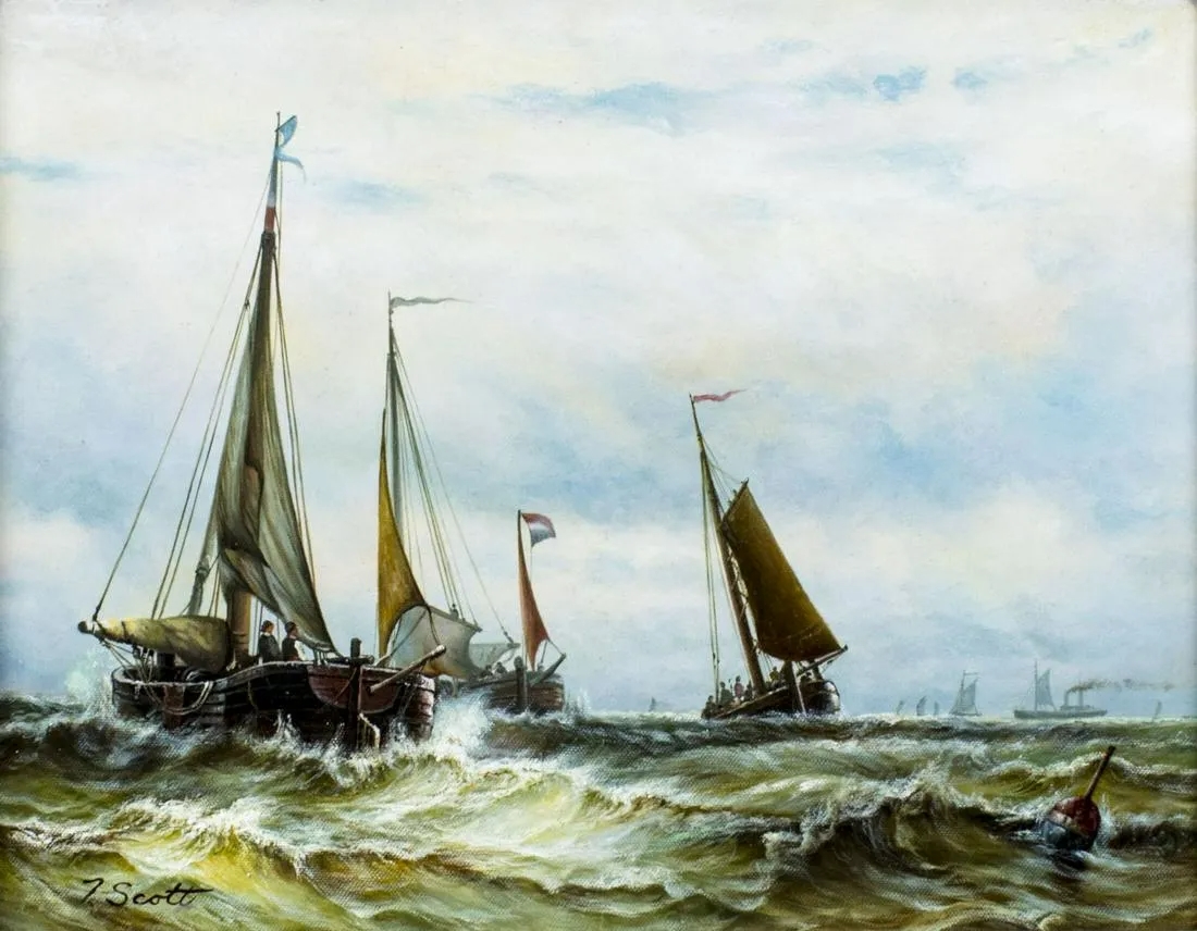 Thomas Scott | Fishing Boats at Sea | MutualArt