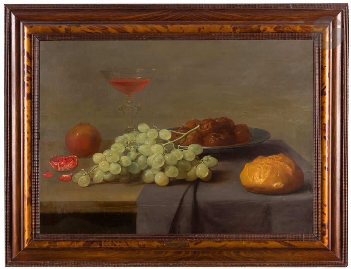 Jacob Van Es | Still life with a loaf of bread and a glass of wine ...