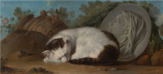 Jean Jacques Bachelier | Sleeping cat near a bas-relief | MutualArt