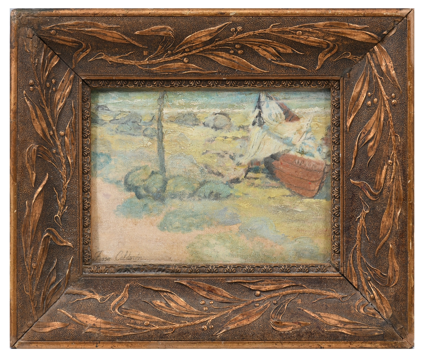 Julio Fossa Calderón | Beach Scene with Red Dory | MutualArt