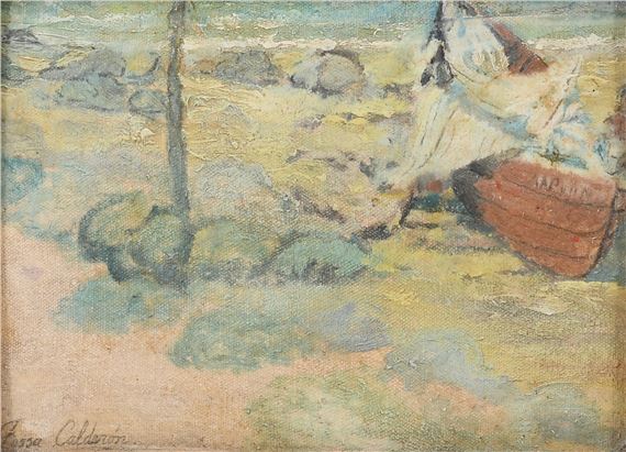 Julio Fossa Calderón | Beach Scene with Red Dory | MutualArt