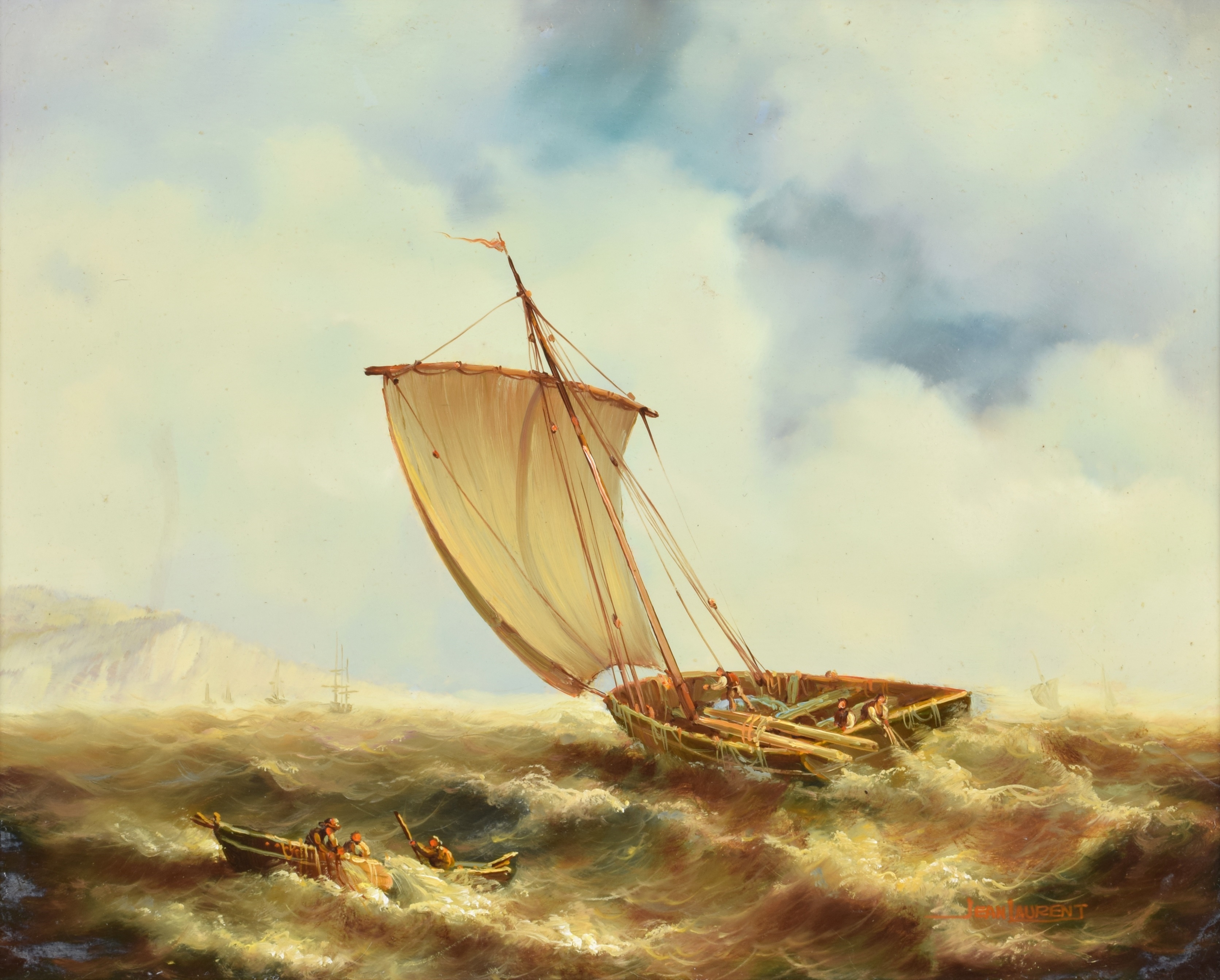 Jean Laurent | Coastal view with various shipping | MutualArt