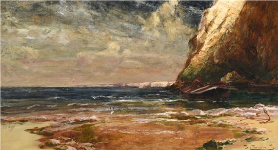 Edwin Ellis | Rowing boat anchored in a cove | MutualArt
