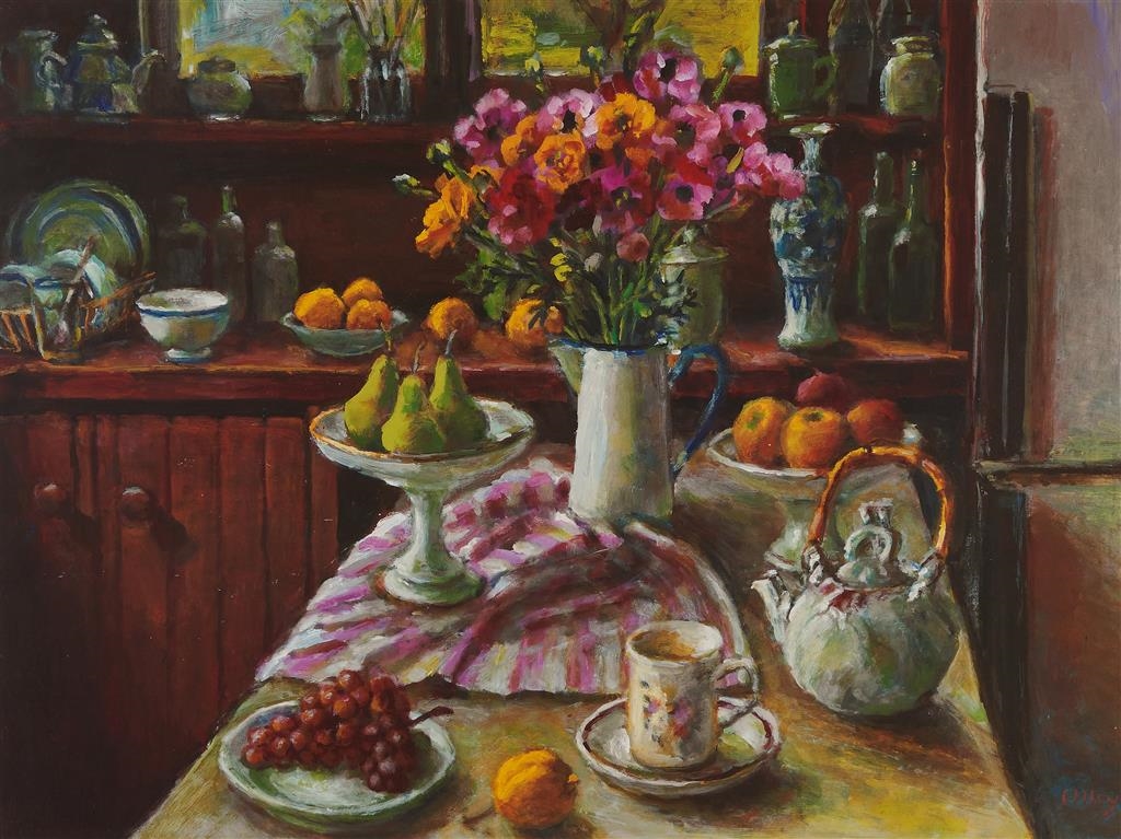Margaret Olley | Still Life with Flowers & Pears | MutualArt