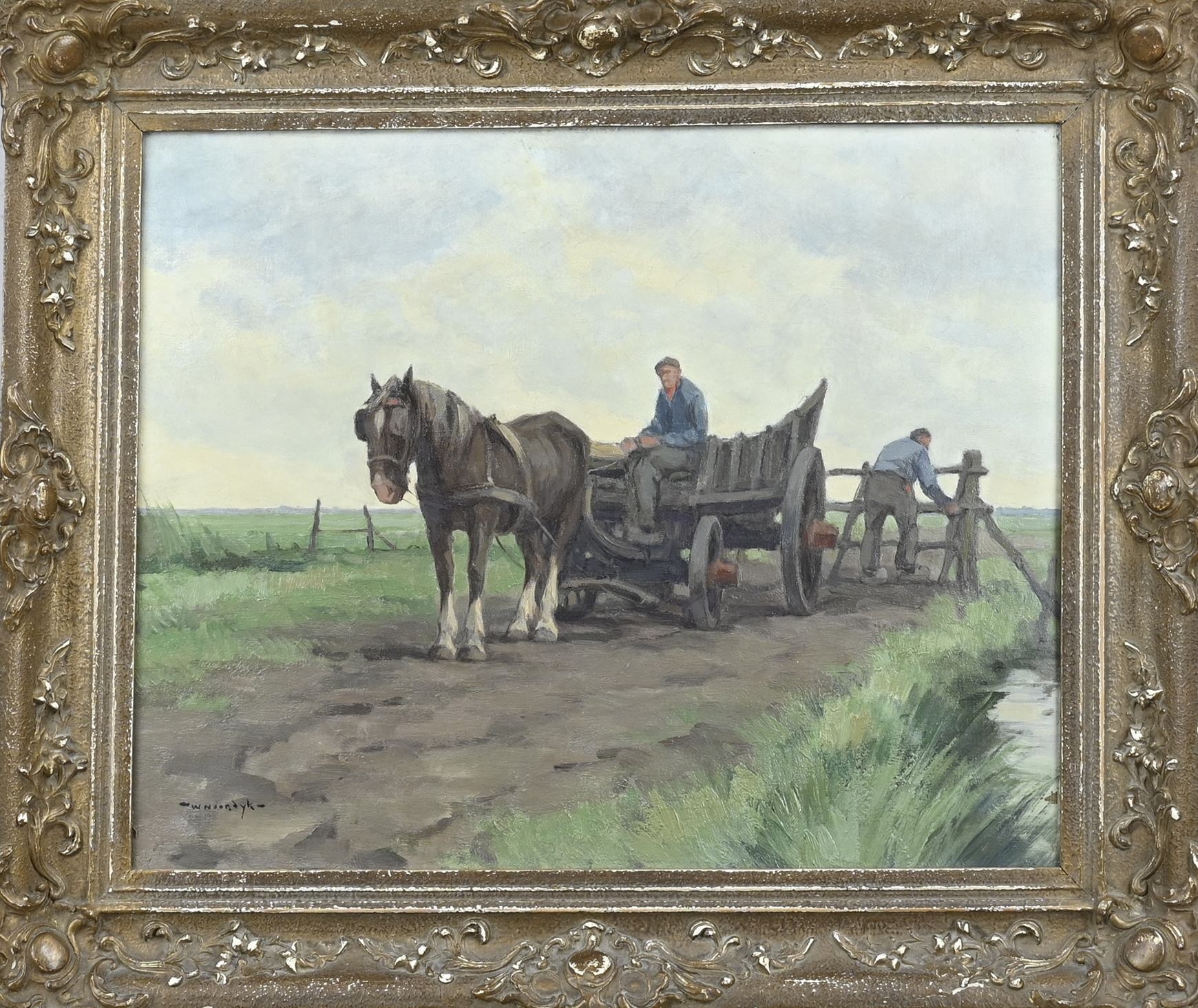 Willem Frederik Noordijk | Landschap met boeren en paardenkar | MutualArt