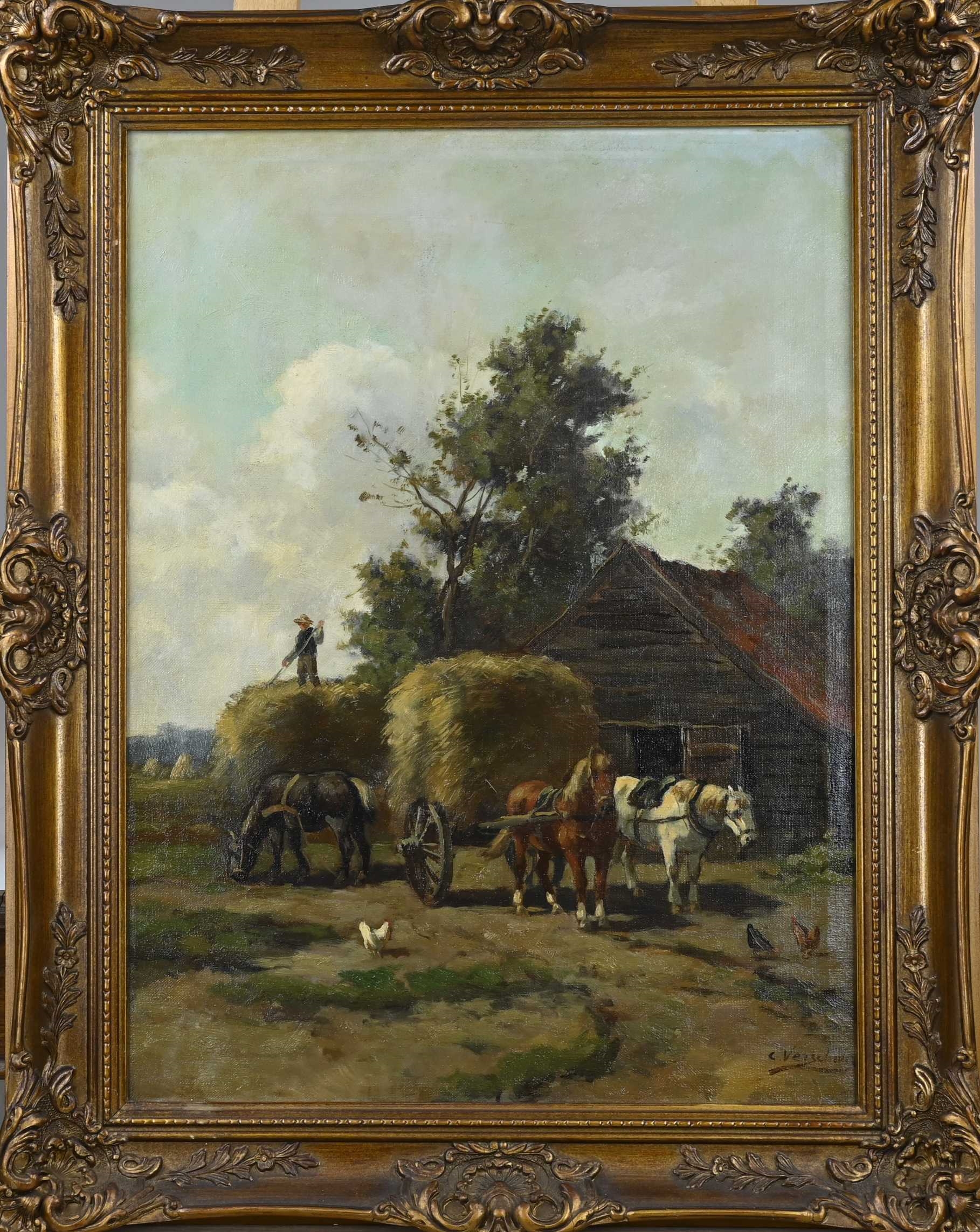 Cornelis Bouter | Landarbeider met hooiwagen | MutualArt