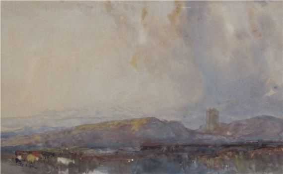 William Roxby Beverley | An extensive landscape with cattle watering ...