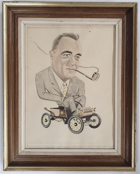 Gregorio Prendes | A 1960's watercolour Caricature of a man smoking a ...