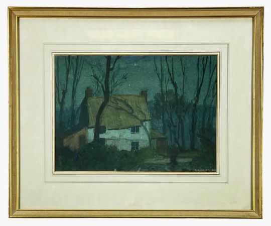 George Clausen | whitewashed cottage with trees | MutualArt