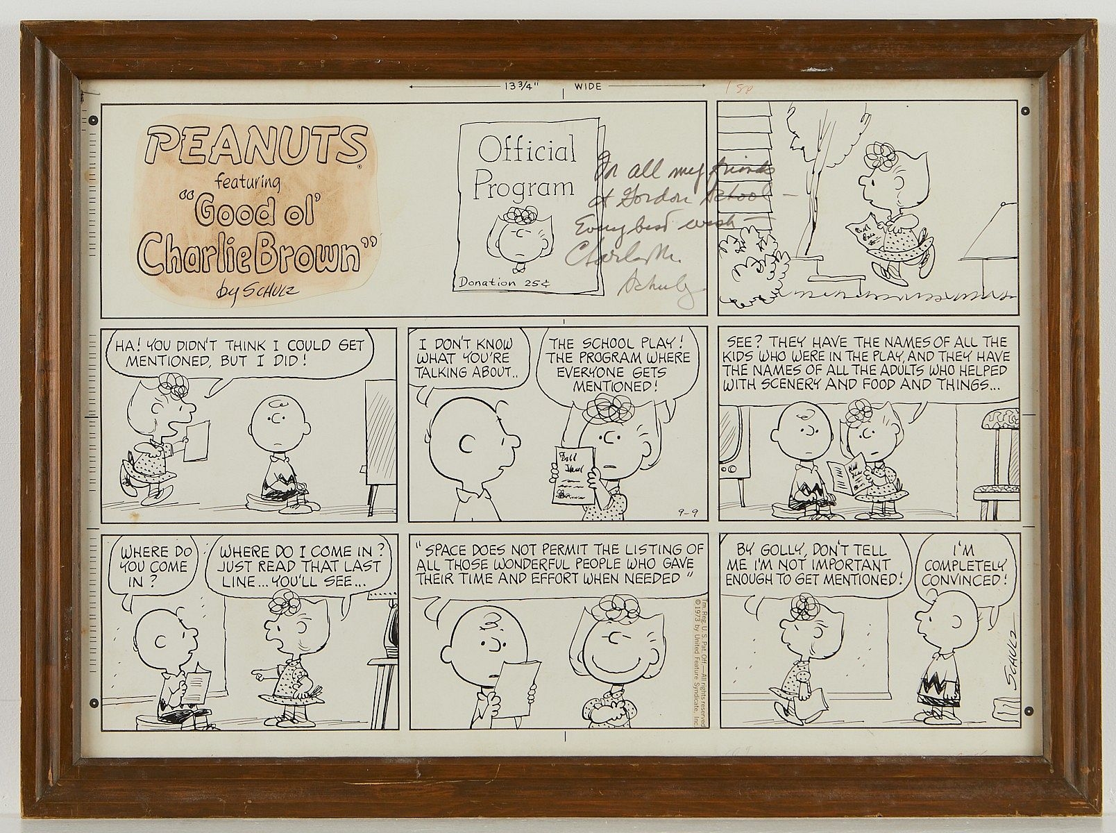 Charles Schulz | Original Peanuts Comic Strip Charles Schulz 1973 (1973 ...