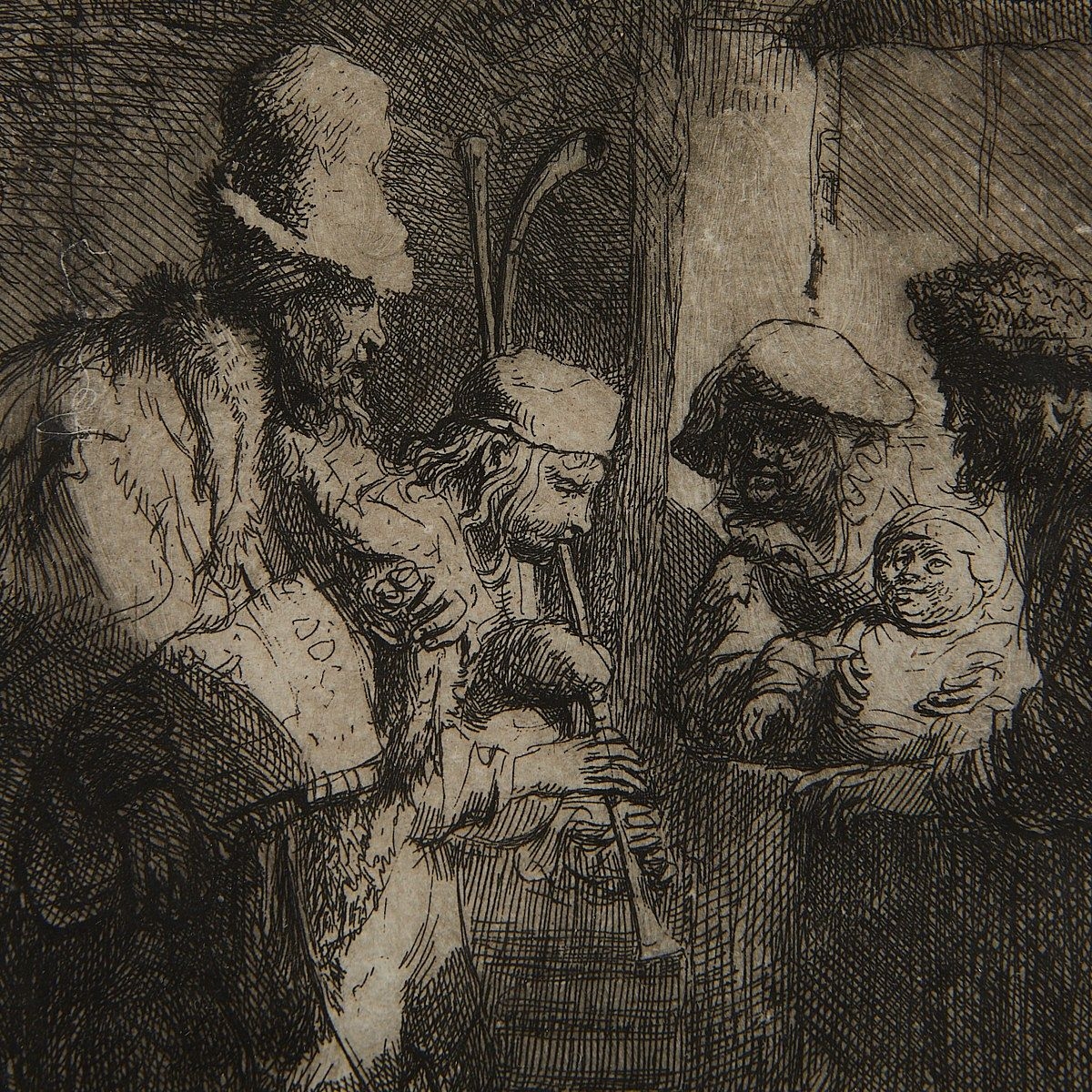 Rembrandt van Rijn | The Strolling Musicians (Circa 1635) | MutualArt