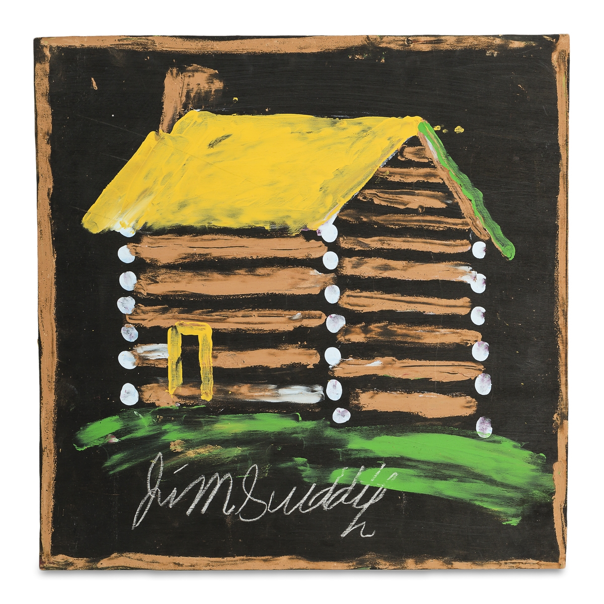 Jimmie Lee Sudduth | Jimmie Sudduth Signed Folk Art, Log Cabin | MutualArt