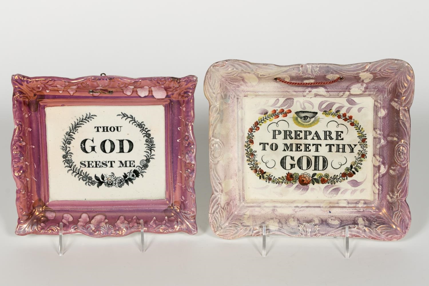 Staffordshire | Two English Lusterware Religious Motto Plaques | MutualArt