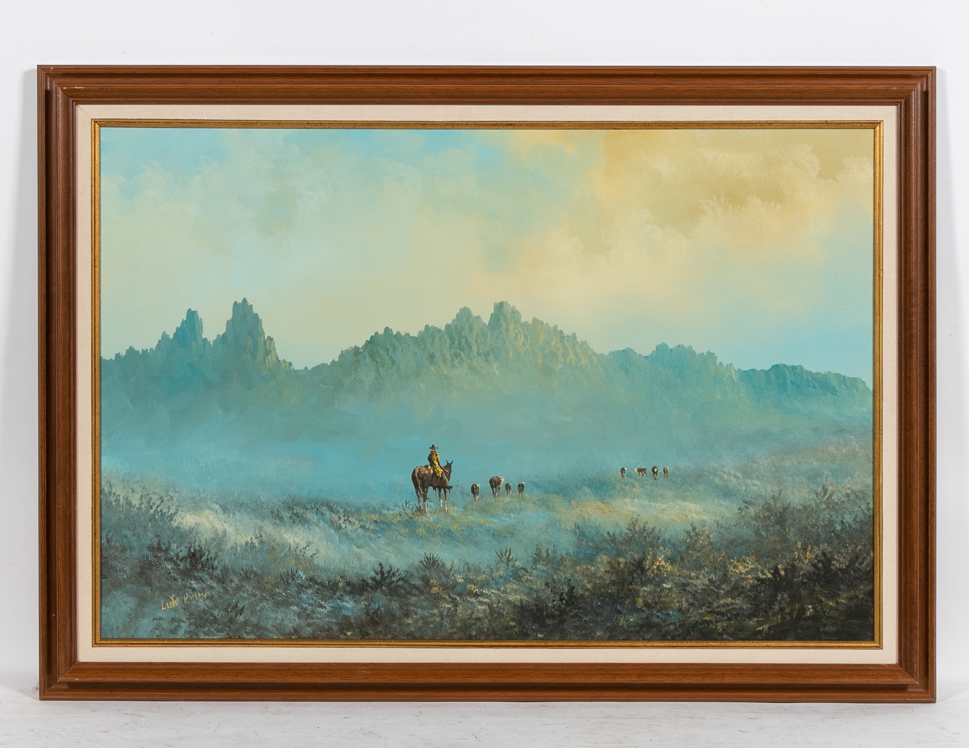 Lester Hughes | Lester Hughes Signed Landscape with Cowboy | MutualArt