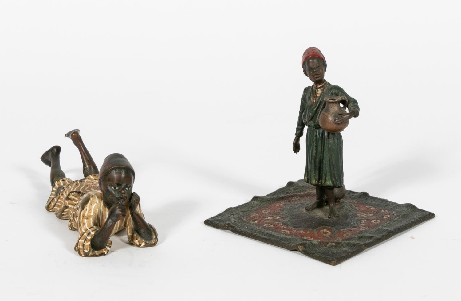 Franz Xaver Bergmann | 2 Cold Painted Bronzes Figures of Boys, Bergman ...