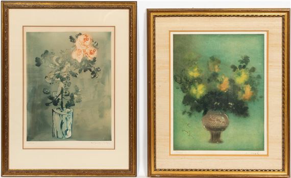 Kaiko Moti | 2 KAIKO MOTI ETCHINGS, FLORAL STILL LIFES, FRAMED | MutualArt
