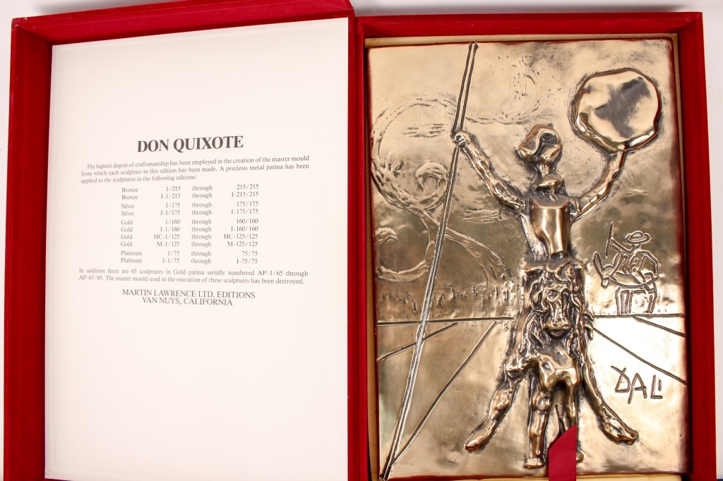 Salvador Dalí | Dali Don Quixote Gold Patina Bas Relief Plaque | MutualArt