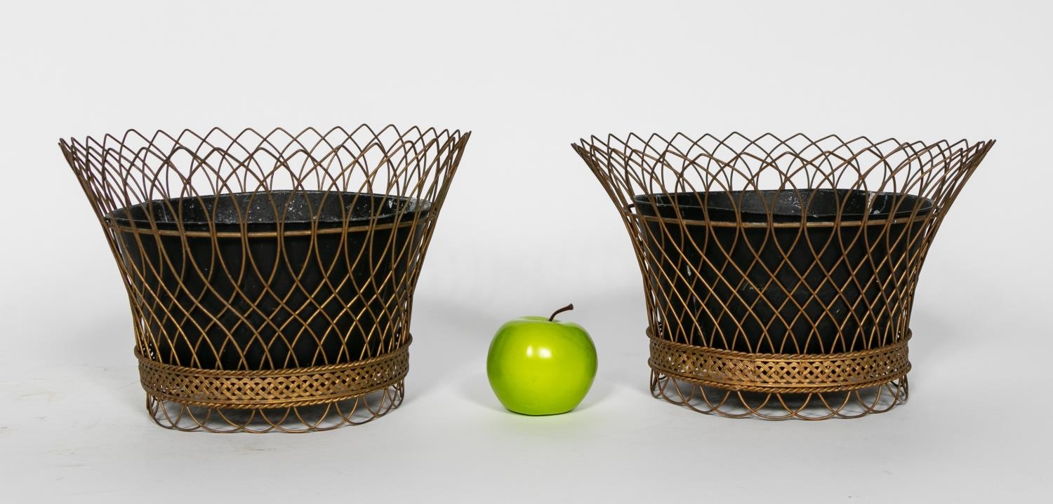 Planters | Pair of Open Work Wire Lattice Planters | MutualArt