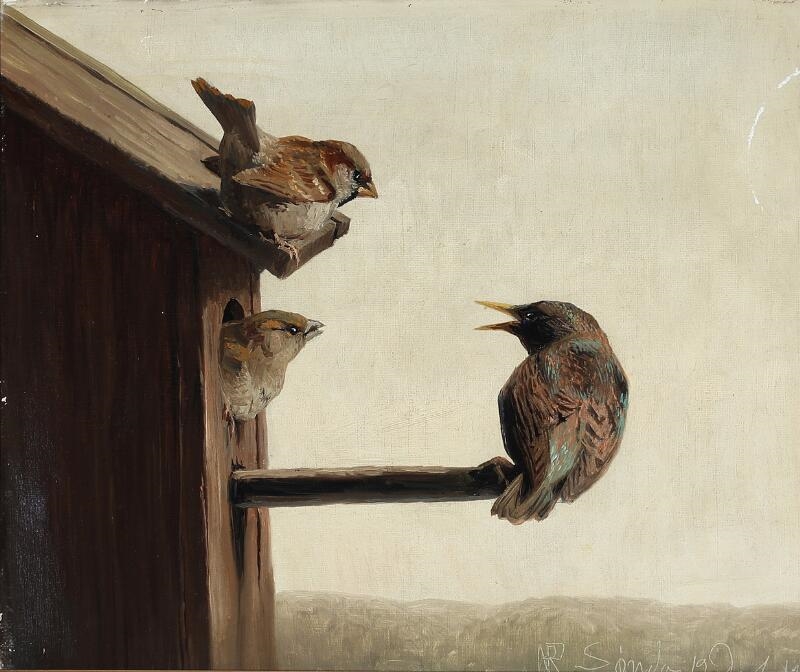 Niels Peter Rasmussen | Two sparrows defending their nesting box (1906 ...