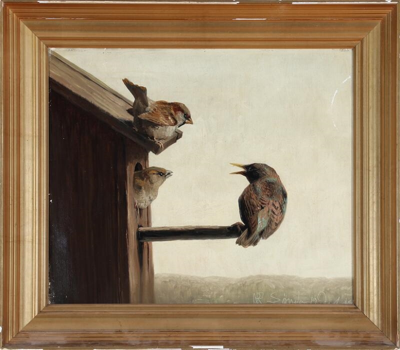 Niels Peter Rasmussen | Two sparrows defending their nesting box (1906 ...