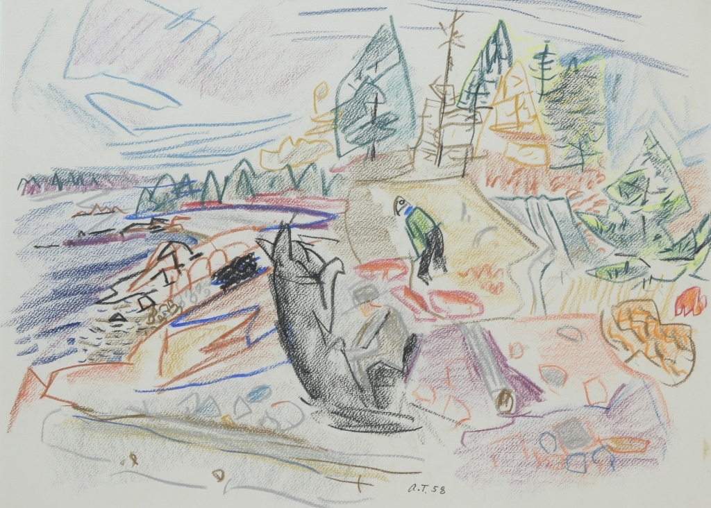 Arthur Thompson | Arthur Thompson Beach Oil Crayon Drawing | MutualArt