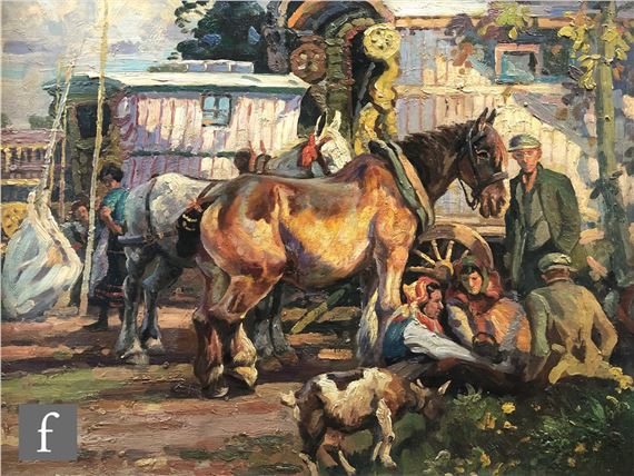 Sir Alfred James Munnings | A gypsy encampment | MutualArt