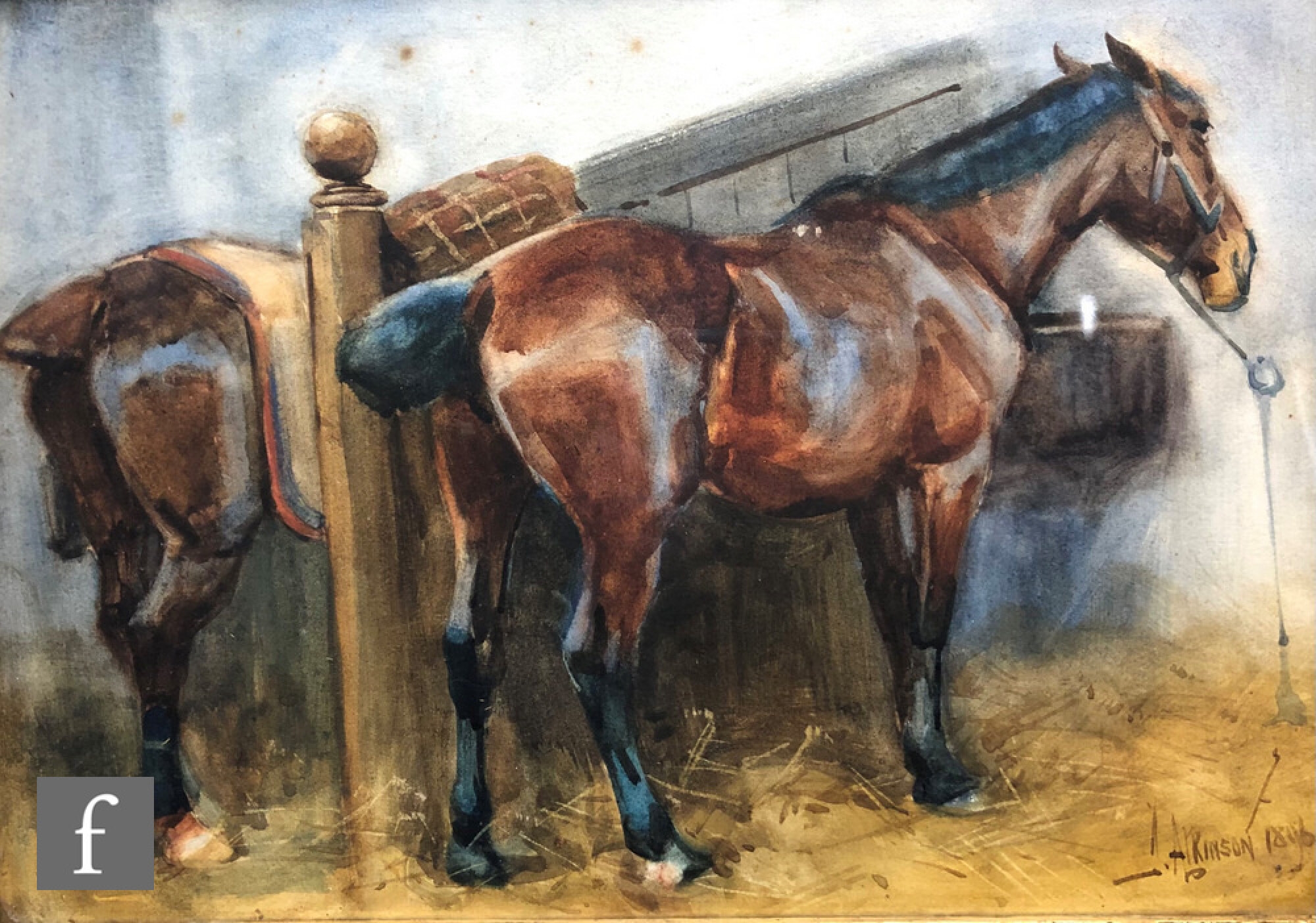 John Atkinson | Horses in a stable (1896) | MutualArt