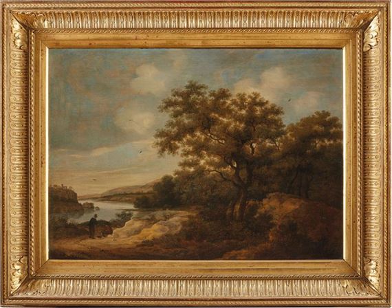 Peter Cosyn | Chasseur et personnages dans un paysage boisé avec un lac ...